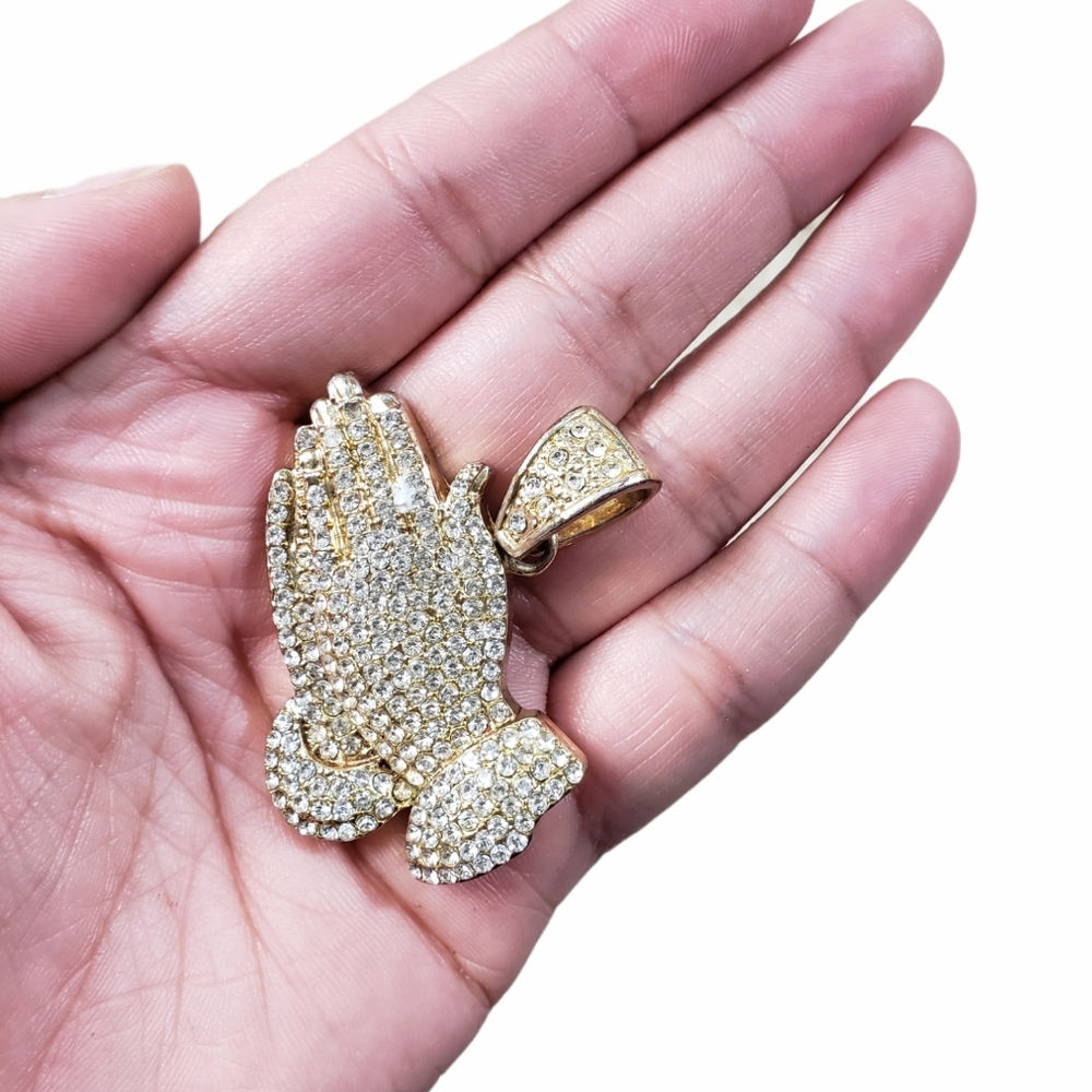 Faux Gold Iced Out Bling Prayer Hands - Gem